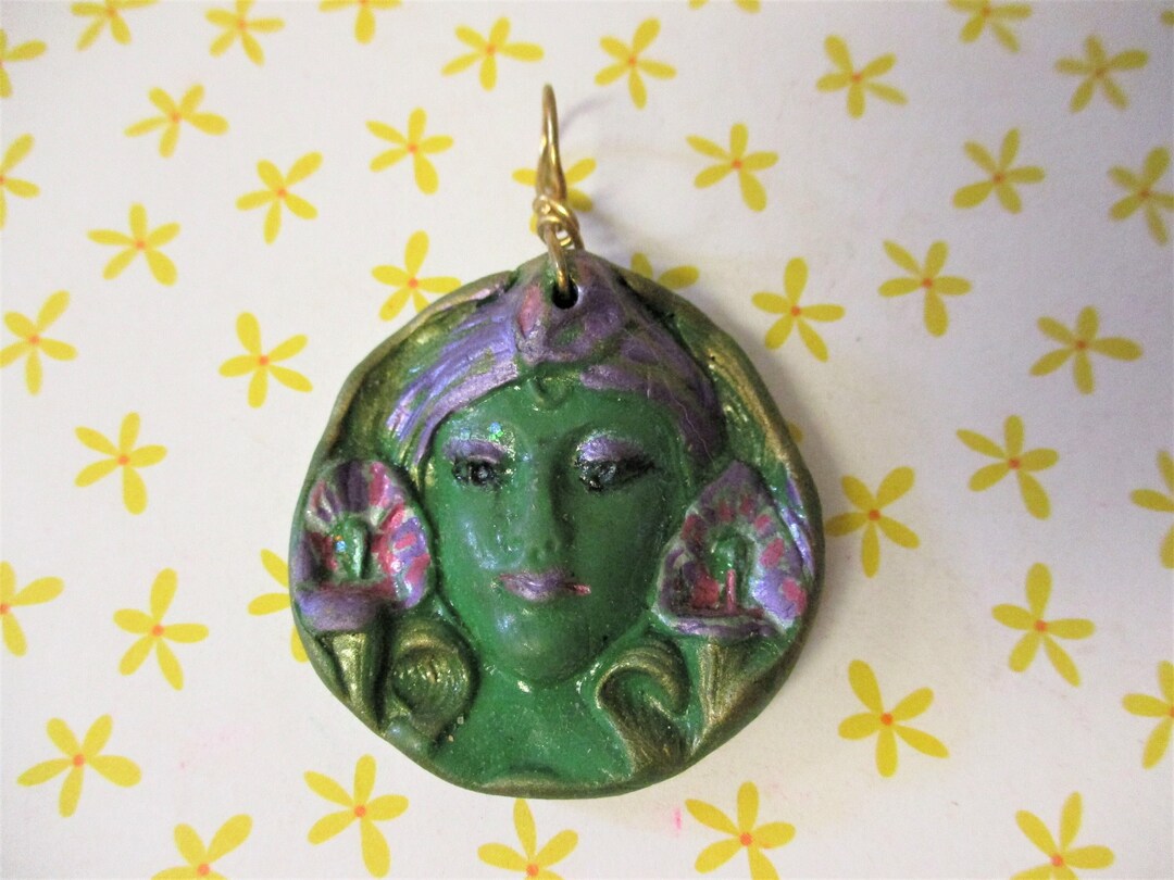 Handmade Green Genie Clay Pendant - Etsy