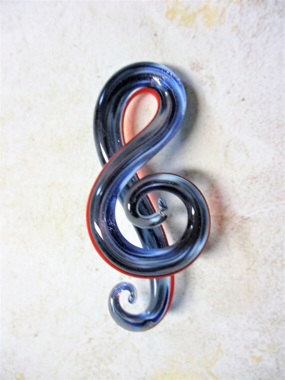 Treble Clef Pendant Jumbo Glass Lampwork Blue and Red With - Etsy