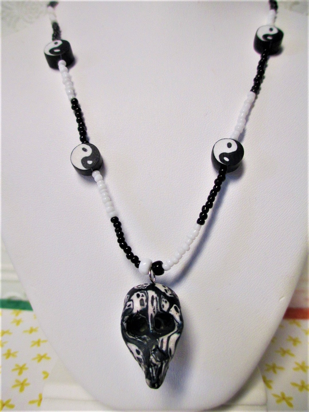 Fimo Skull and Yin Yang Beaded Necklace - Etsy