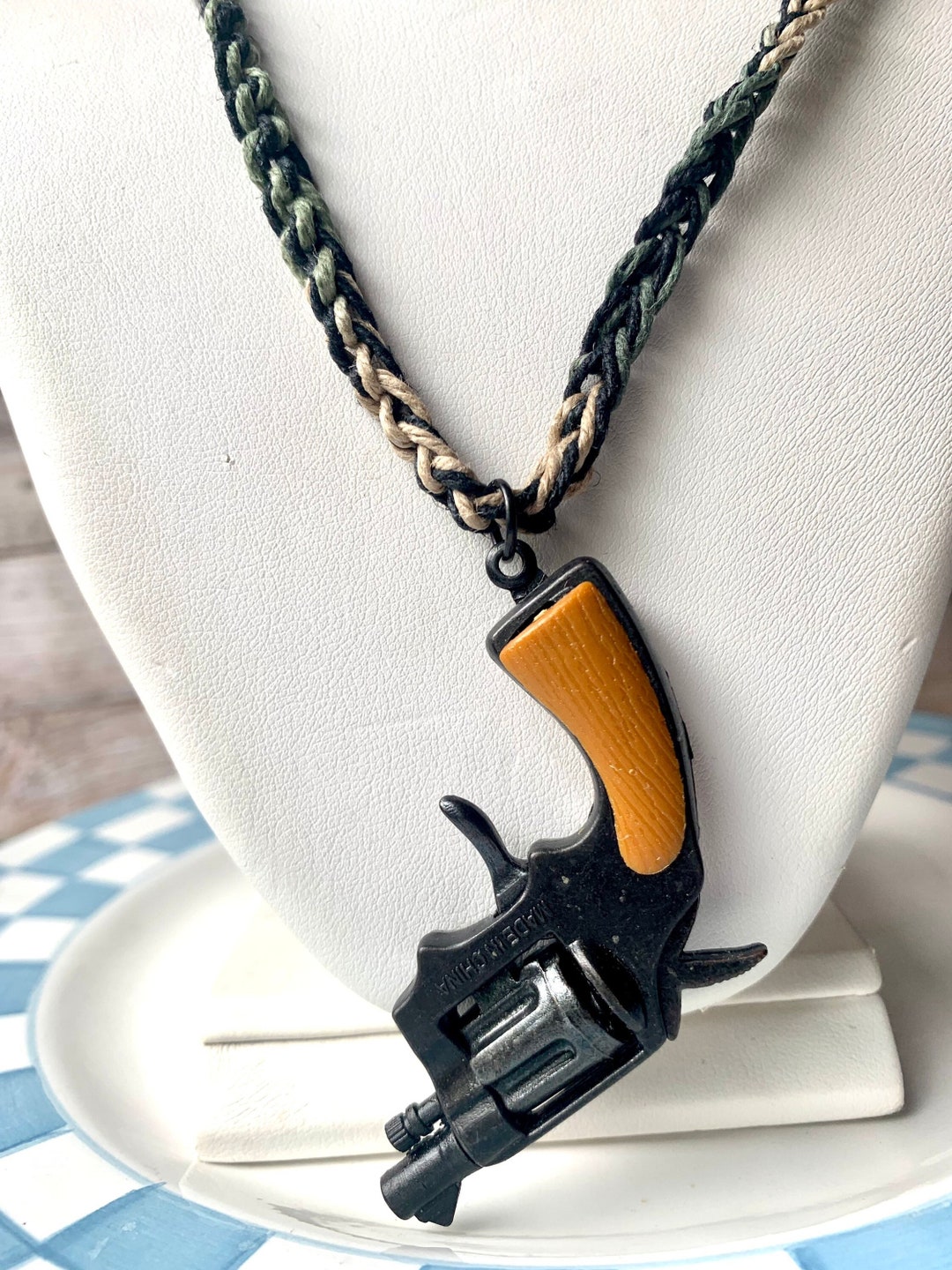 REVOLVER PENDANT With Movable Parts Jumbo Green Camo Colors Hemp ...