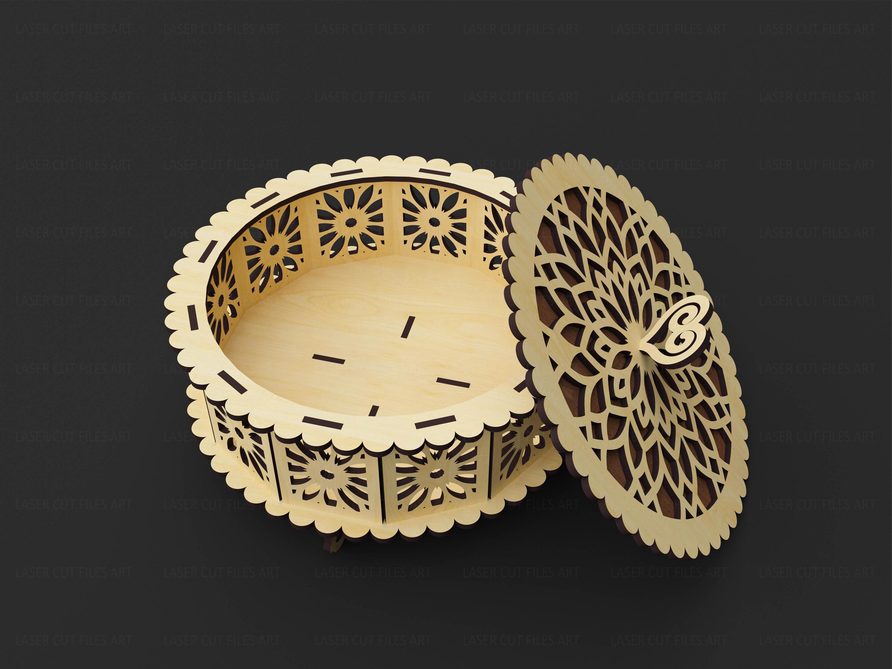 Decorative Round Box Laser Cutting Files, Laser Cutting Cdr, Dxf, Pdf ...