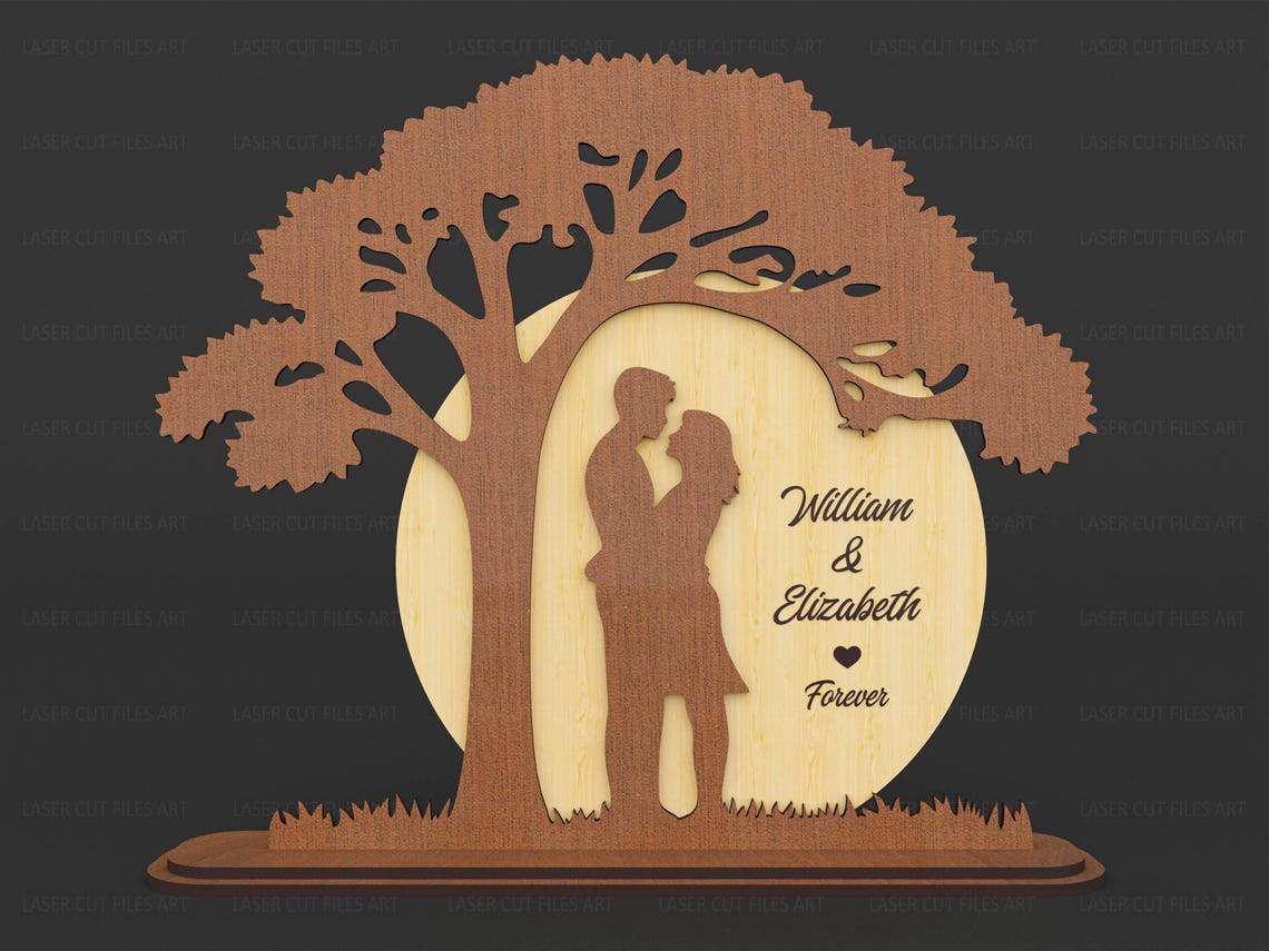 Personalized Romantic Couple Laser Cutting Files, Valentines Tree Moon ...