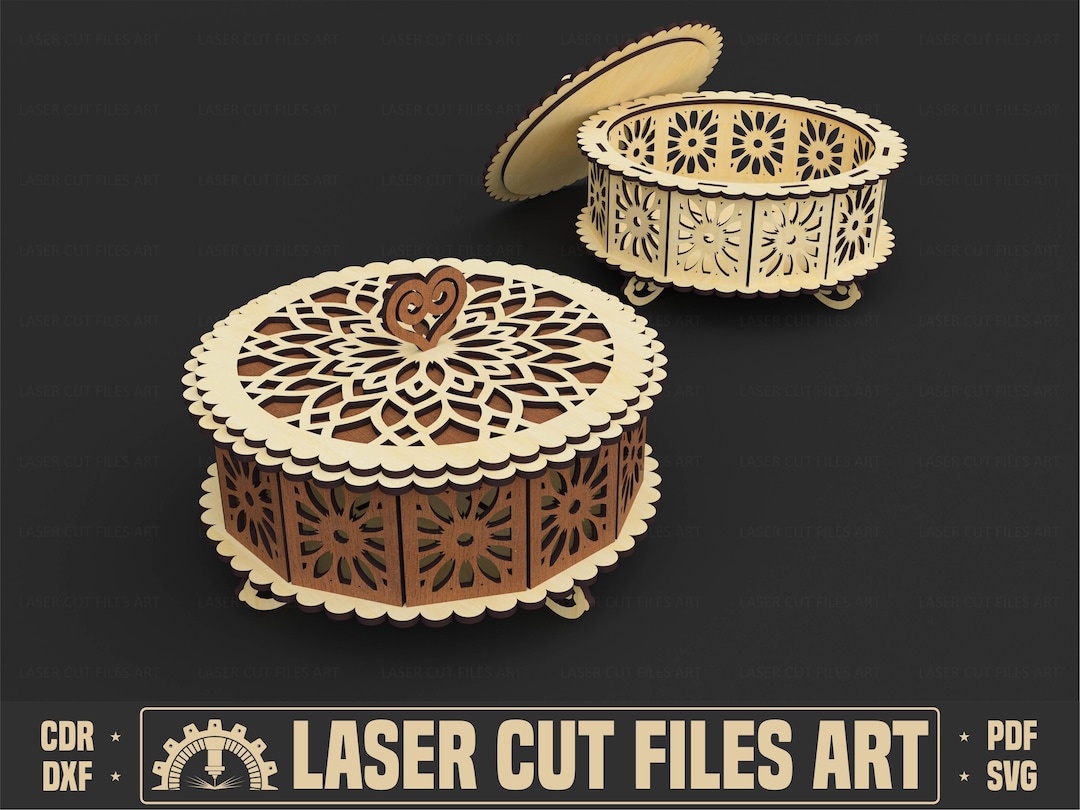 Decorative Round Box Laser Cutting Files, Laser Cutting Cdr, Dxf, Pdf ...