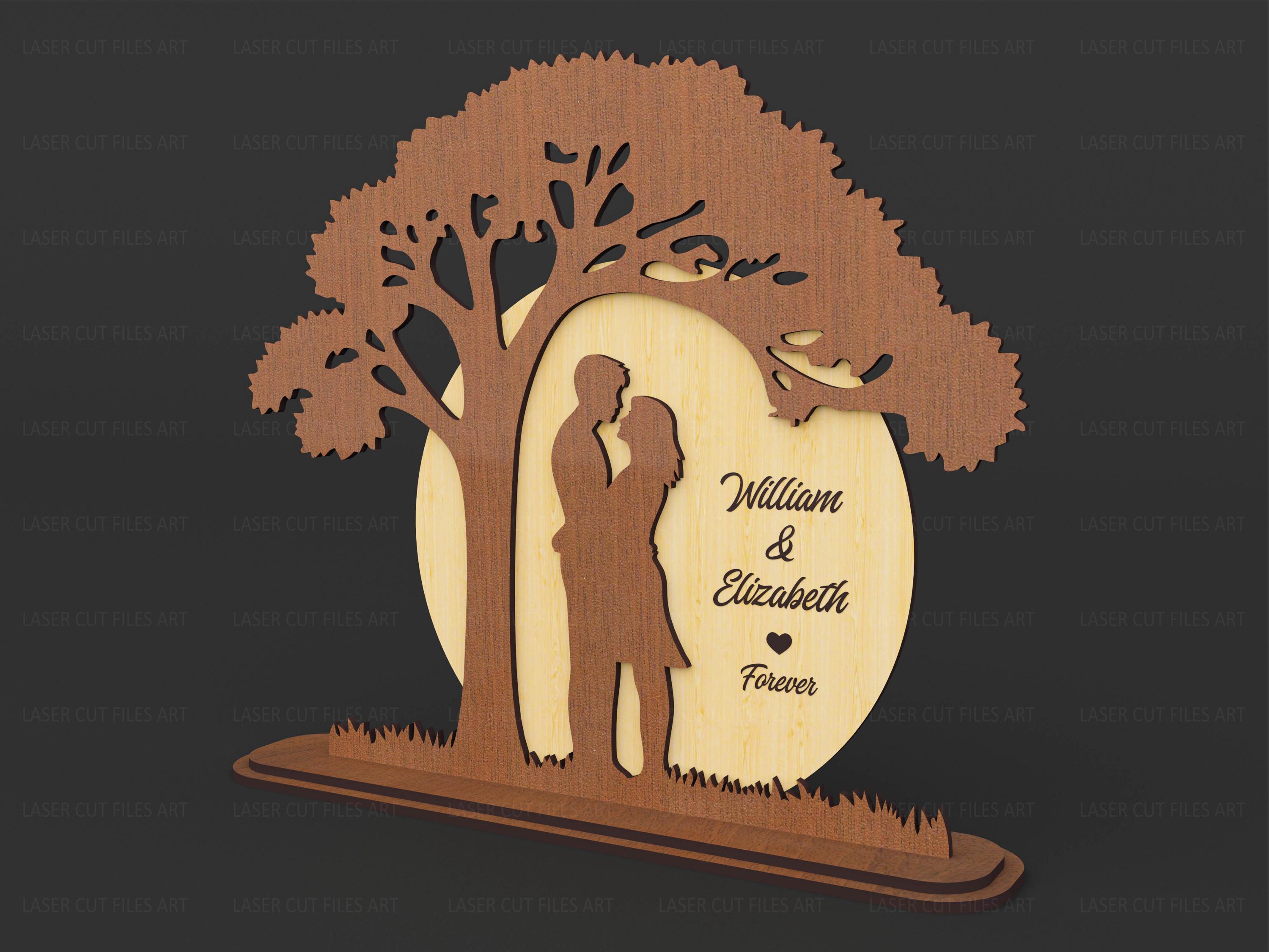 Personalized Romantic Couple Laser Cutting Files, Valentines Tree Moon ...