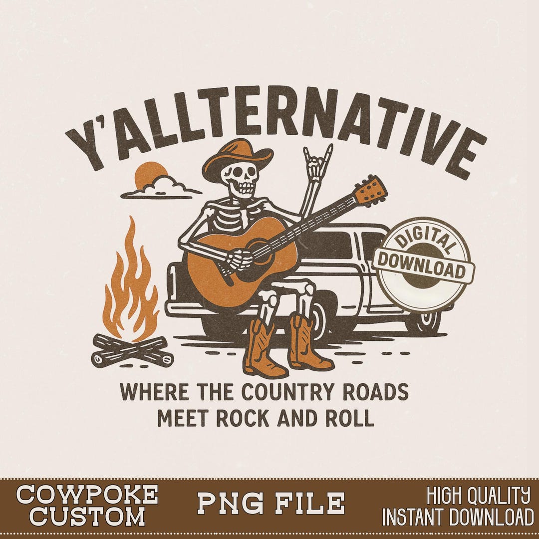 Y'allternative Skeleton Western PNG | Retro T-shirt Design (digital ...