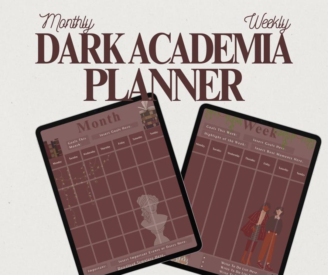 Dark Academia Digital Monthly Calendar and Weekly Planner - Etsy