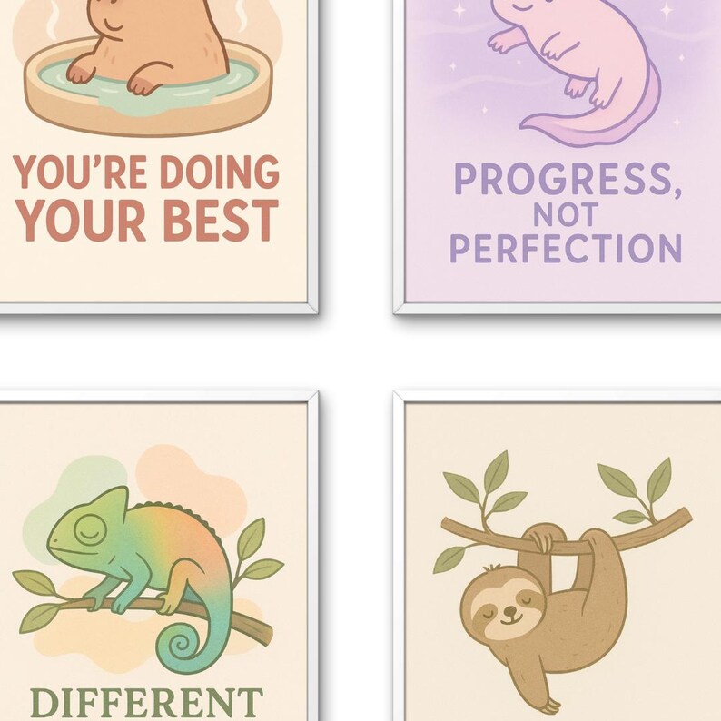 Calm Pastel Animal Affirmation Wall Art Set of 4 | Neurodivergent ...
