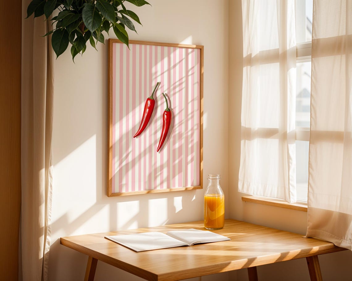 Chili Pepper Wall Art, Vintage Chili Pepper Print, Trendy Retro Poster ...