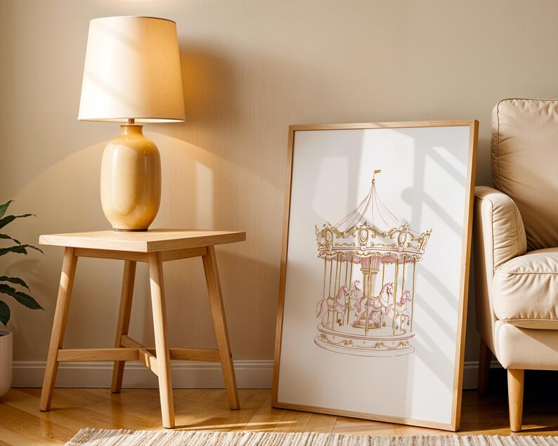 Carousel Nursery Drawing, Retro Poster, Nursery Print, Cute Kids Room ...