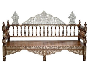 Mother of Pearl Inlay Sofa – Handcrafted Walnut Wood Loveseat or Sofa Set – Luxury Living Room ...