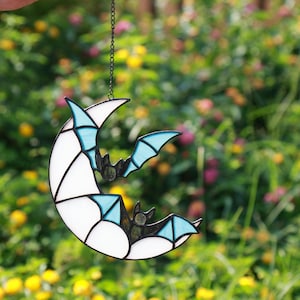 Moon Bat Stained Glass Window Hangings, Stained Glass Suncatcher, Sun ...