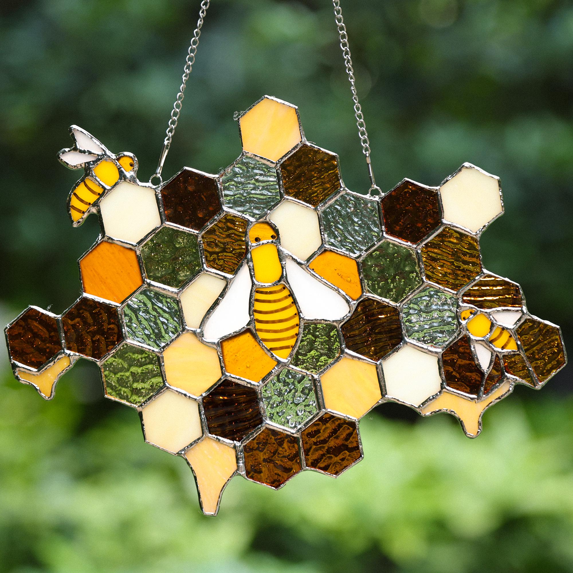 Stained Glass Window Hanging,handmade Honeycomb Sun Catcher,glass Art ...