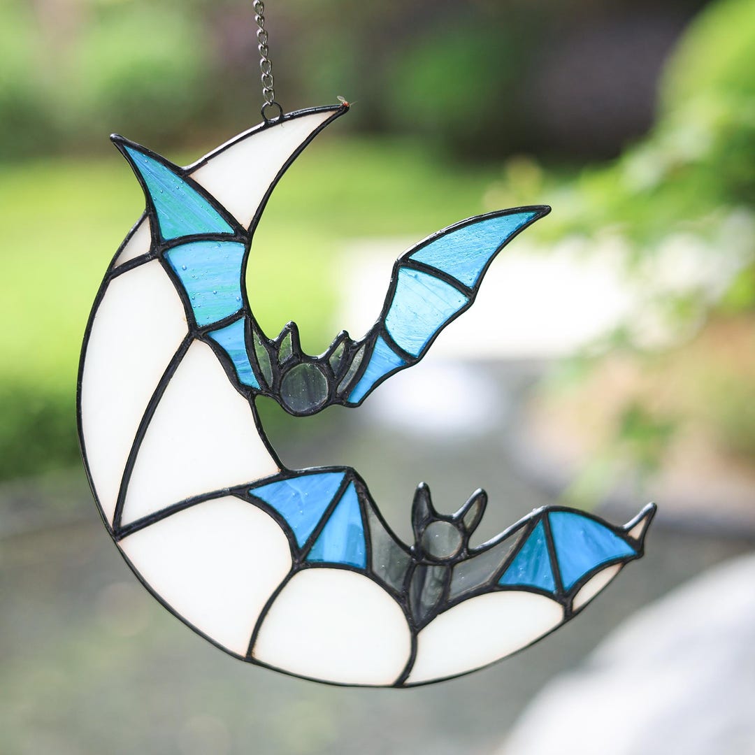 Moon Bat Stained Glass Window Hangings, Stained Glass Sun-catcher, Sun ...
