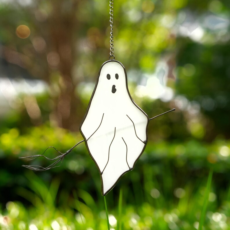 Stained Glass Ghost Suncatcher,glass Ghost With Sickle,spooky Glass Art ...