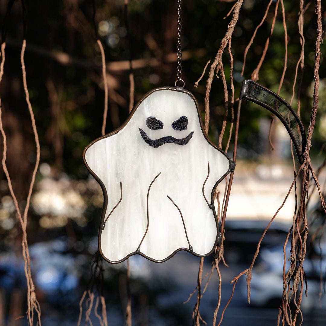 Stained Glass Ghost Suncatcher,glass Ghost With Sickle,spooky Glass Art ...