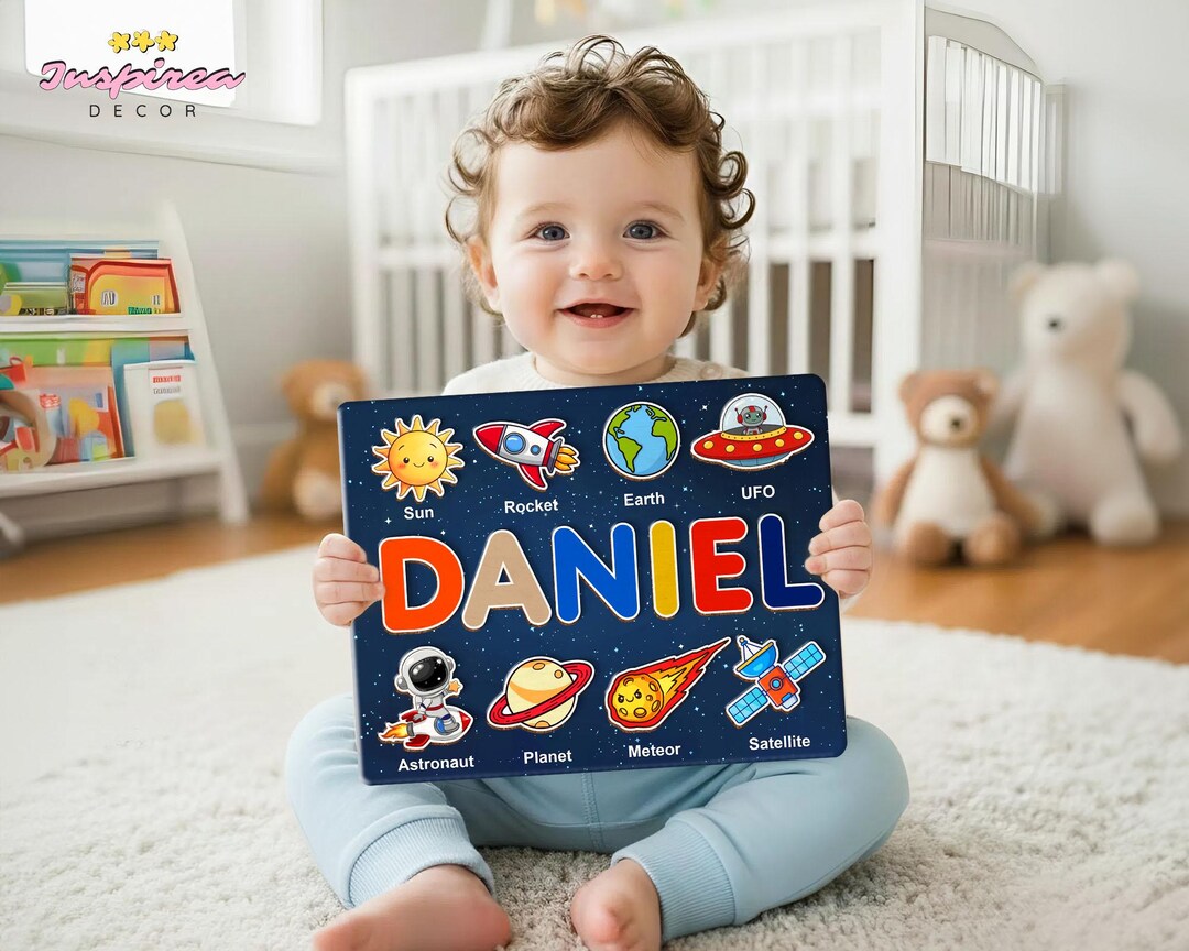 Space Name Puzzle for Boy, Custom Wooden Sensory Toys, Toddler 1st ...