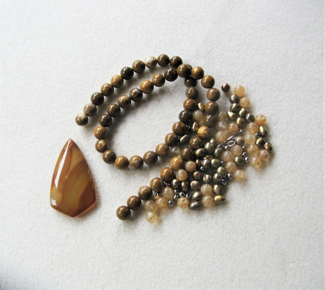 Agate brune avec quartz doré et perles d'eau douce, kit de fabrication ...