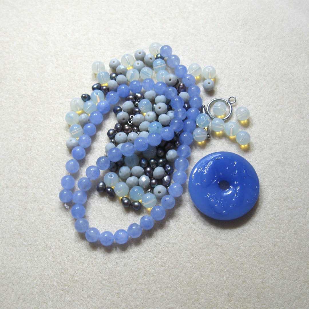 Kit de perles pour la fabrication de bijoux en jade bleu sculpté ...