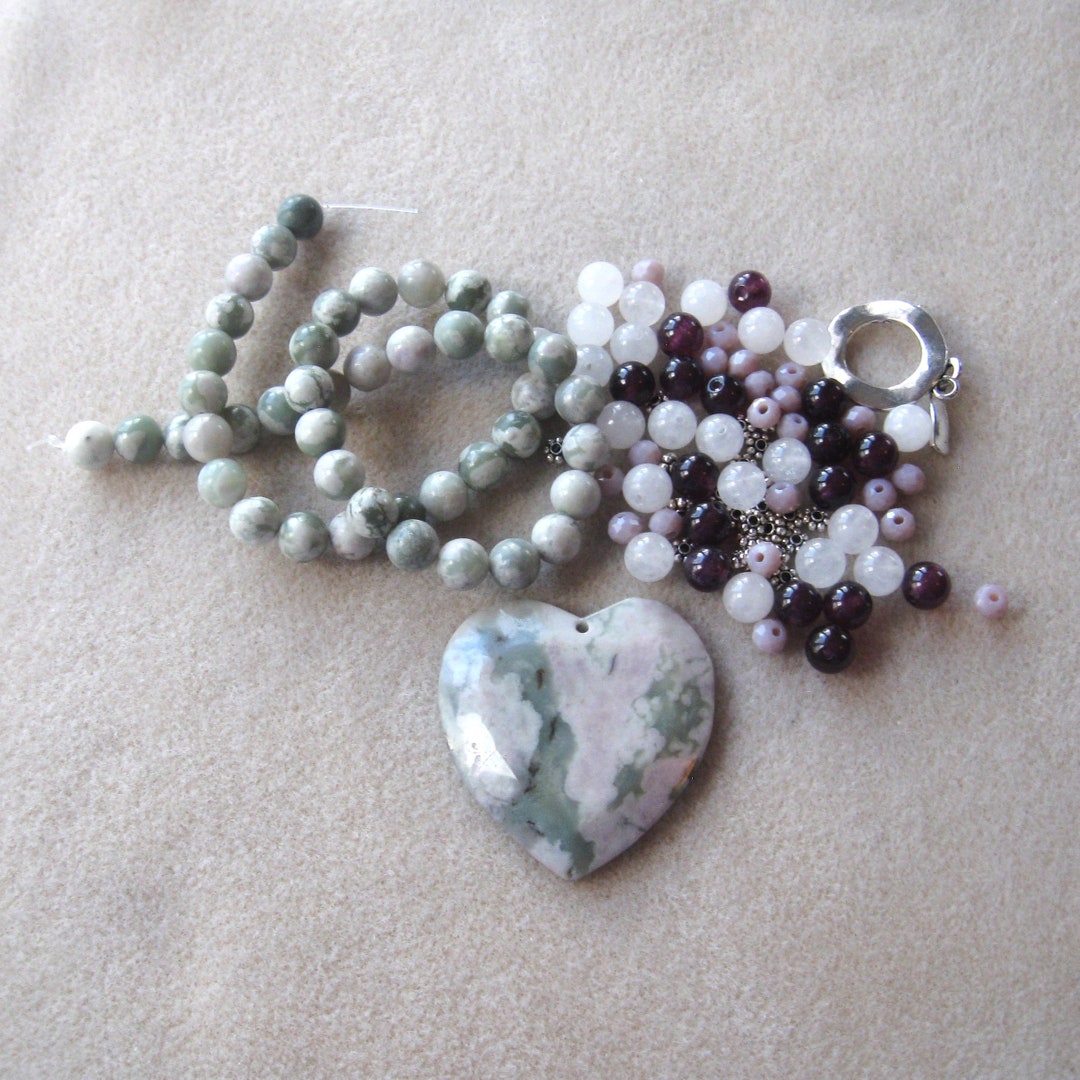 Peace Jade Heart Pendant, Gemstone DIY Jewelry Making Kit, Bead Combo ...