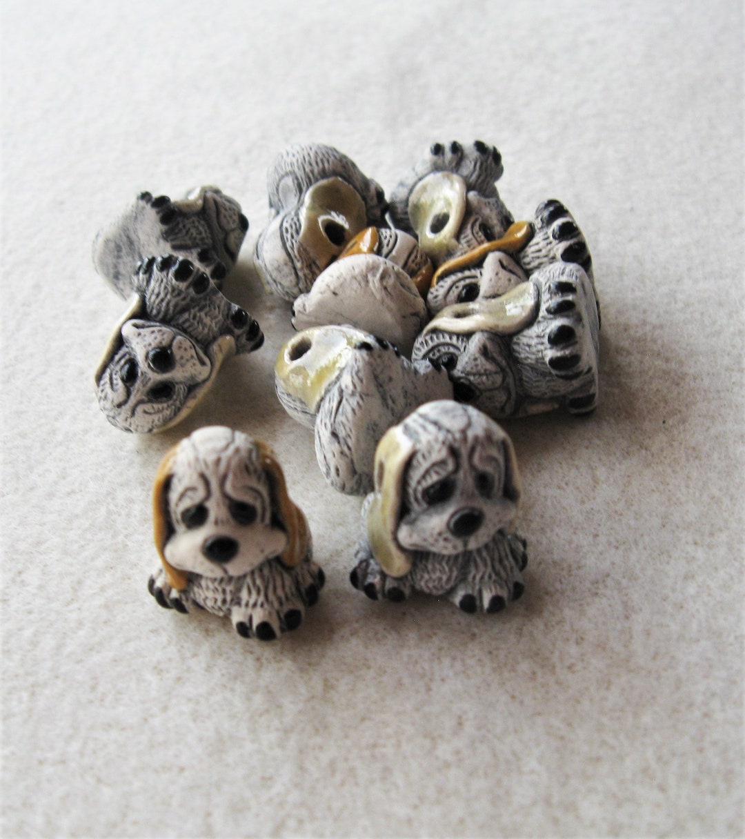 Hound Dog Beads, Peruvian Ceramics, Jewelry Making Beads, Gray Brown 2 ...