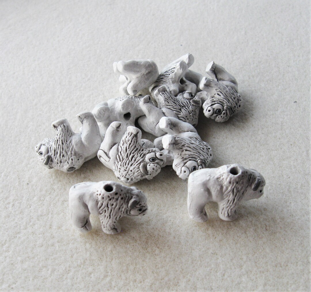 White Standing Buffalo Beads, Jewelry Making Beads, Peruvian Ceramic 2 ...