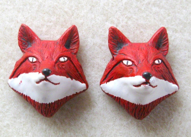 Peruvian Ceramics Red Fox Head Pendant Bead Craft Supplies Animal Head ...