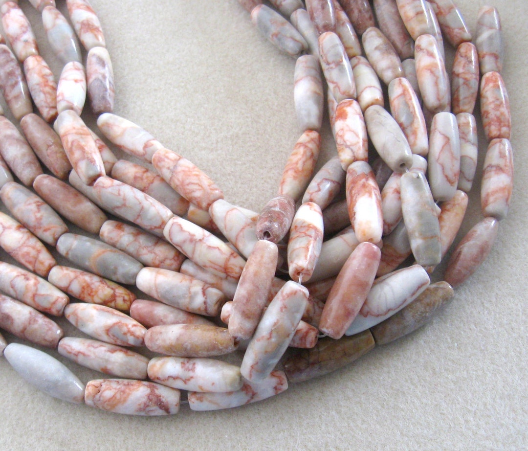 Red Vein Jasper Barrel Gemstone Beads, Jewelry Making Beads, Jasper ...