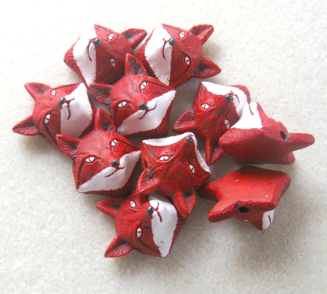 Peruvian Ceramics Red Fox Head Pendant Bead Craft Supplies Animal Head ...