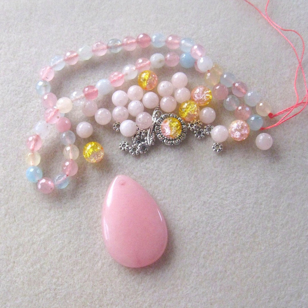 Pink Jade DIY Jewelry Making Kit, Gemstone and Glass Beads, Complete ...