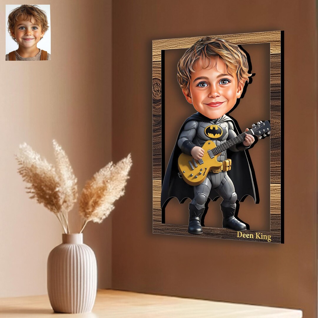 Personalized Caricature Portrait of Superhero From Photo, MDF Wall Art ...
