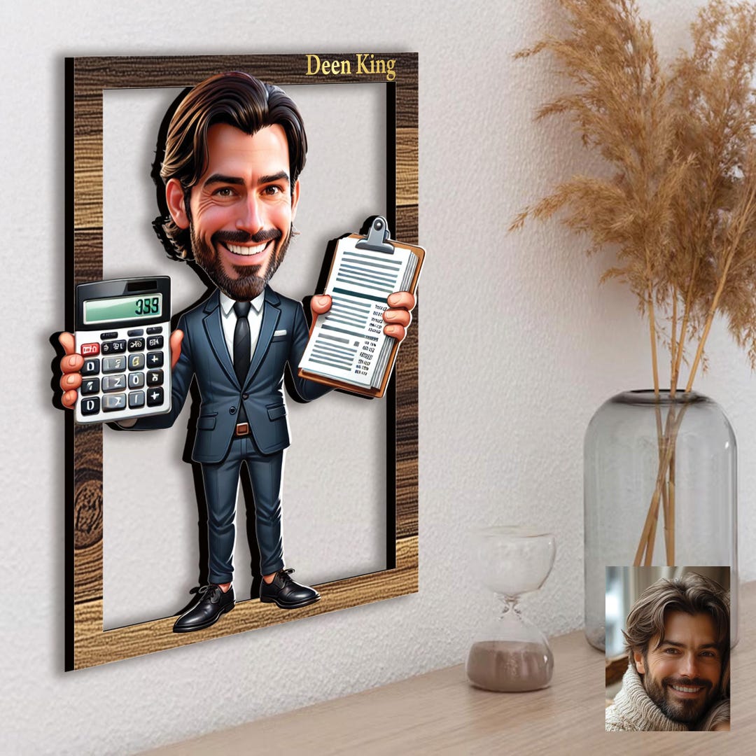 Personalized Caricature Portrait of Аccountant From Photo, MDF Wall Art ...