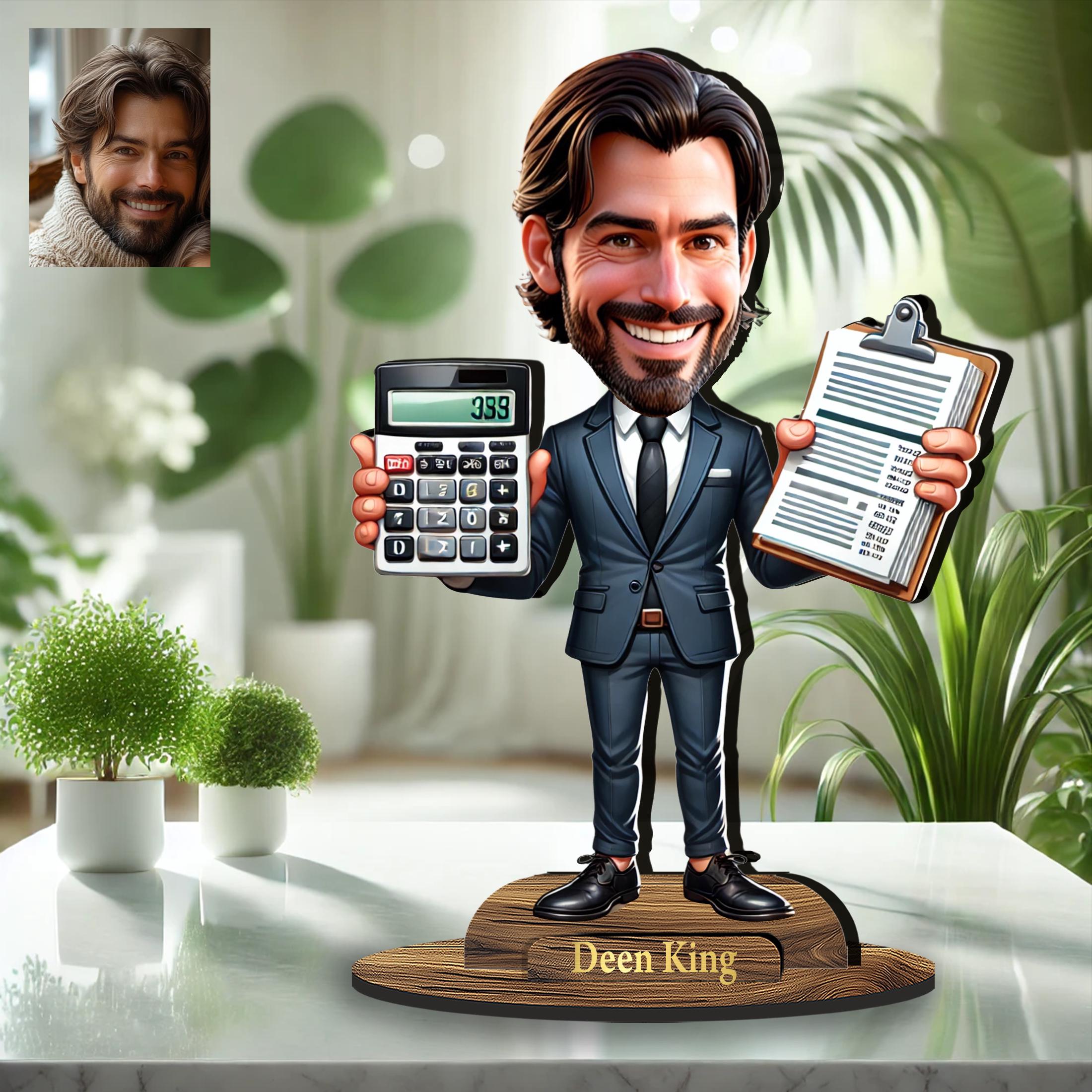 Personalized 3D Wooden Figurine With a Caricature of Accountant, of ...