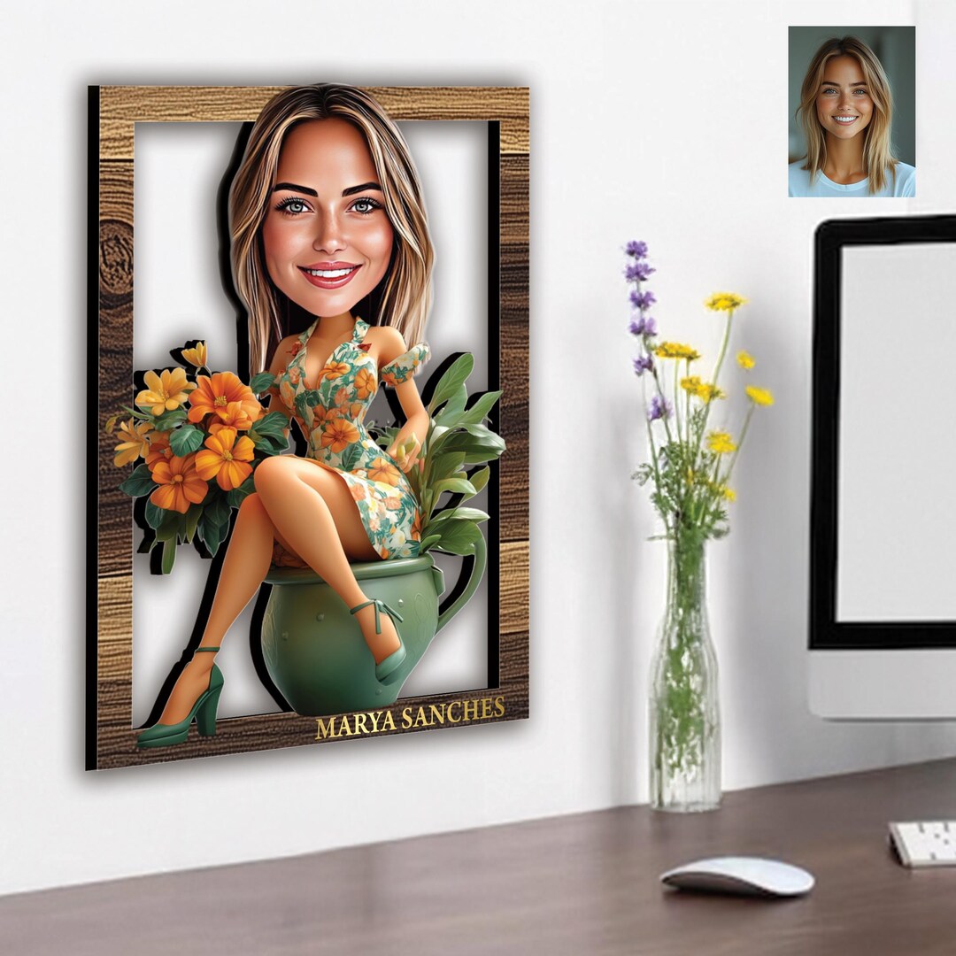 Personalized Caricature Portrait of Florist From Photo, MDF Wall Art ...