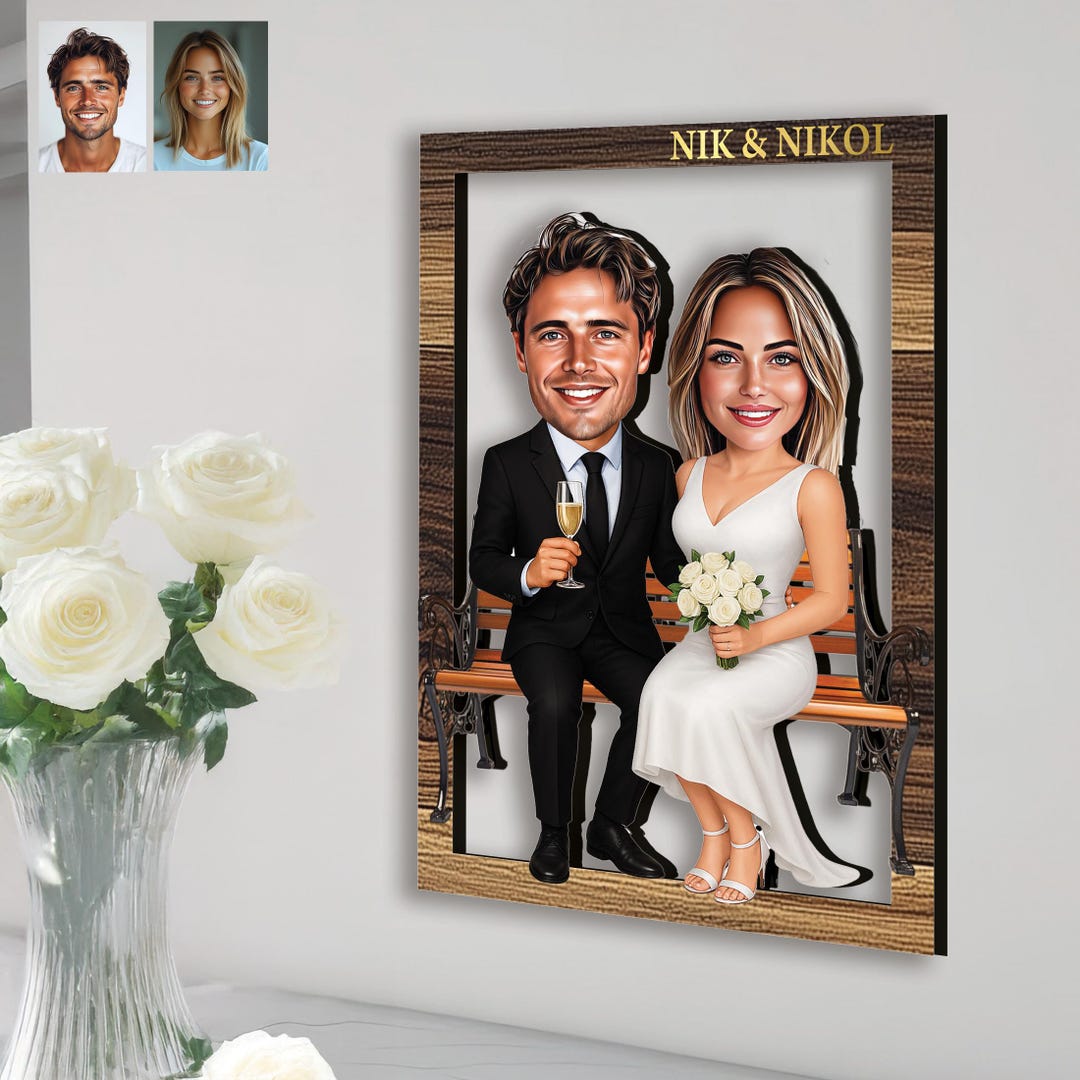 Personalized Caricature Portrait, Wedding Day, Your Photo, MDF Wall Art ...