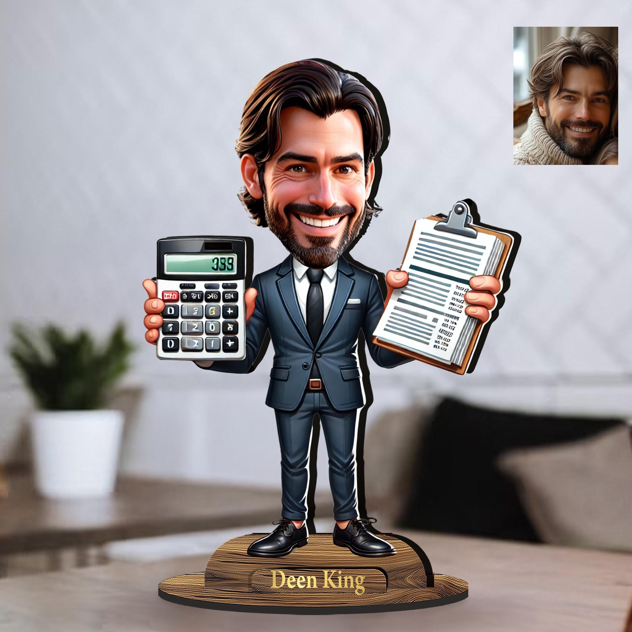 Personalized 3D Wooden Figurine With a Caricature of Accountant, of ...