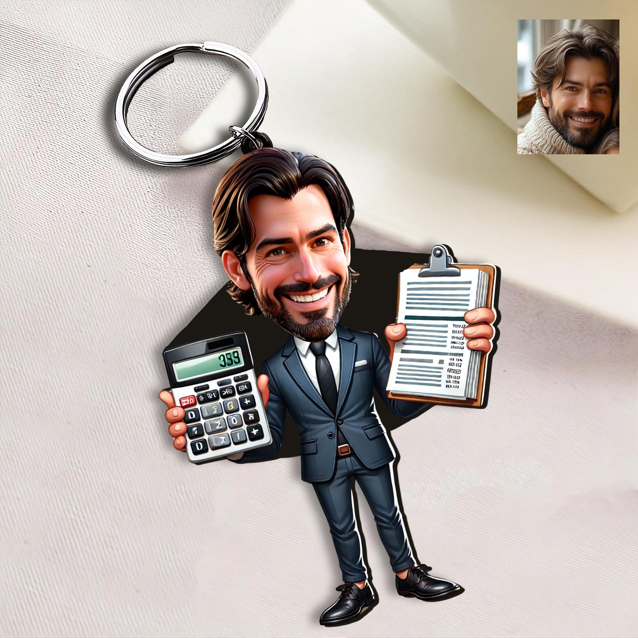 Custom Cartoon Keychain Аccountant From Photo, Personalized Acrylic Key ...