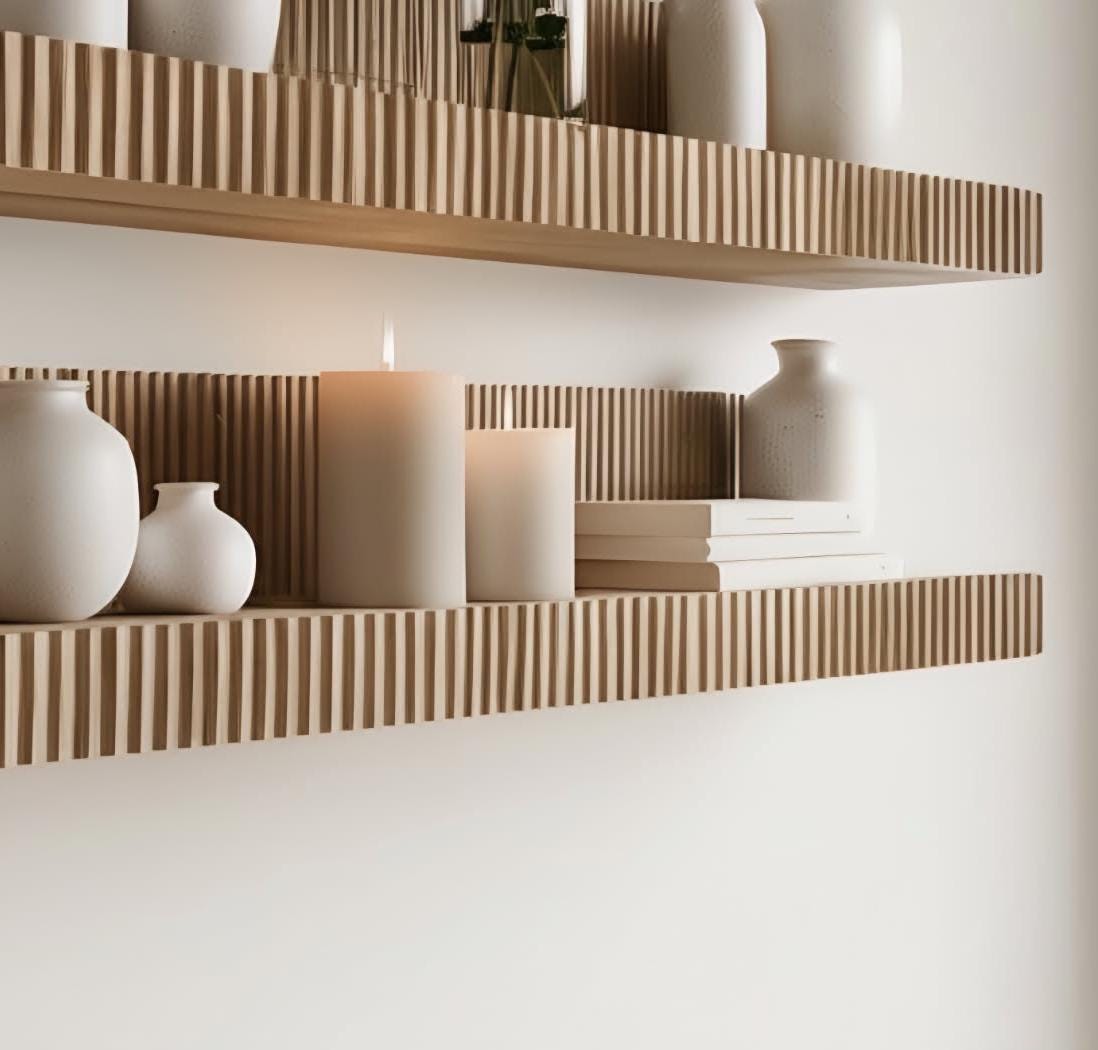 Custom Floating Fluted Shelf | Mid-century | Wall Shelf | Kitchen ...