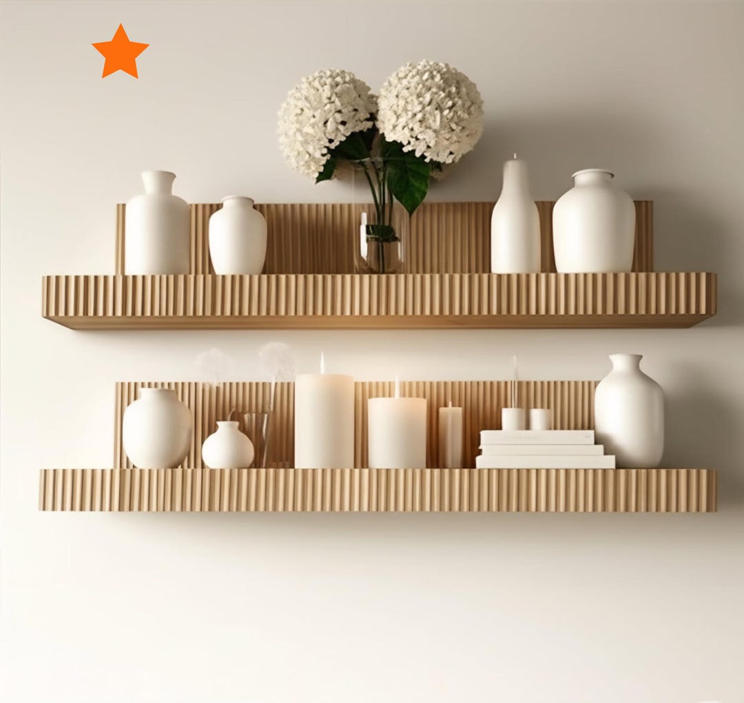 Custom Floating Fluted Shelf | Mid-century | Wall Shelf | Kitchen ...