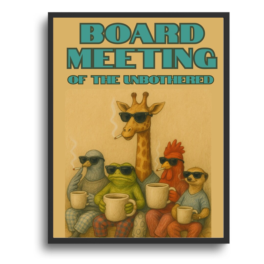 Funny Retro Animal Wall Art – “board Meeting of the Unbothered” Poster ...