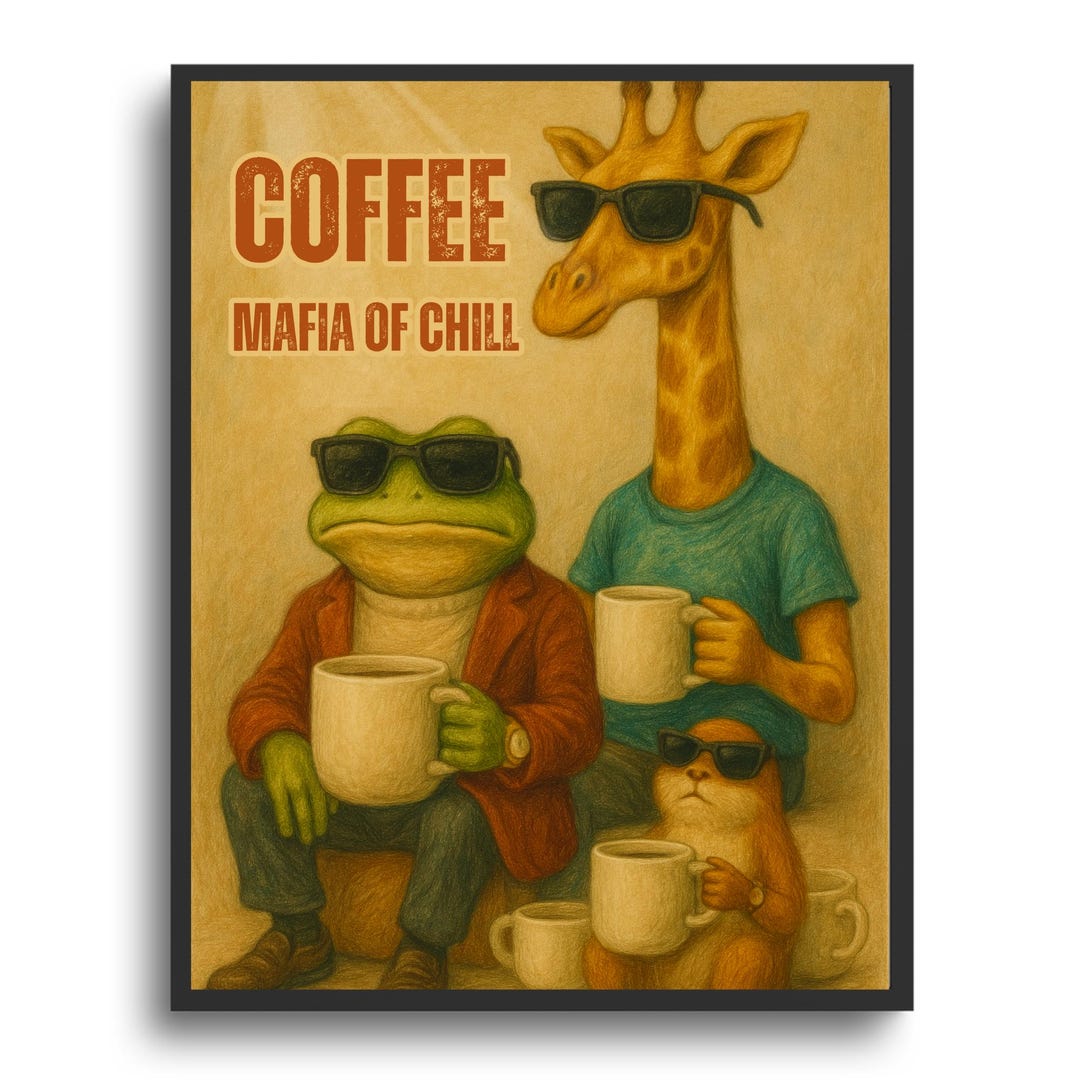 Funny Coffee Lover Wall Art, Retro Animal Coffee Poster,coffee Mafia ...