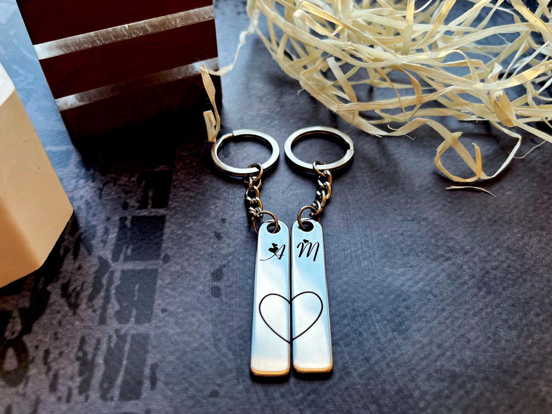 Personalized Couples Keychain Set: Engraved Stainless Steel, Custom ...