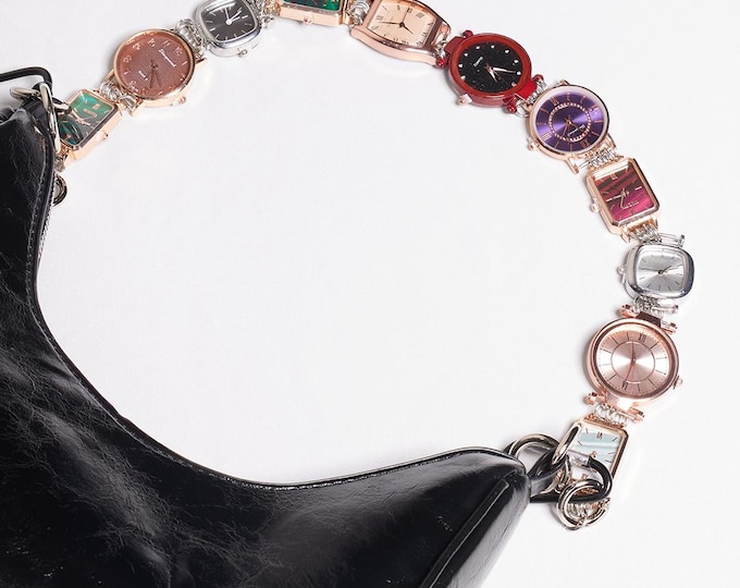 Punk Style Watch Face Bag Chain,multicolor Clocks Chunky Silver Bag ...