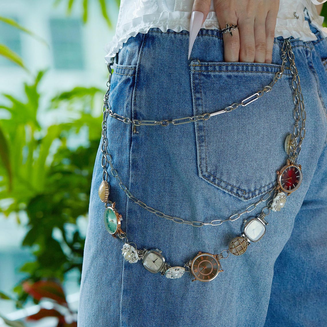 Punk Vintage Watch Pant Chain, Gothic Plant Jewelry With Cameo & Pearl ...