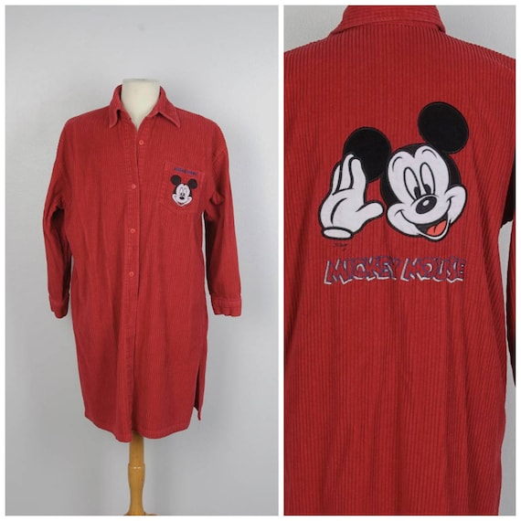 Long Mickey Mouse red corduroy shirt jacket 80s 90s v… - Gem