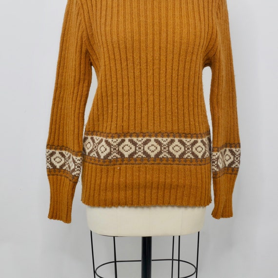 Butterscotch Wool blend Fair Isle print 70s vintage S… - Gem
