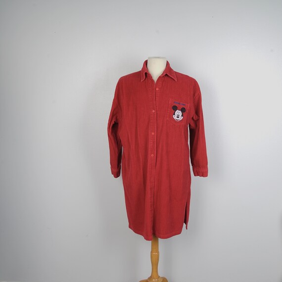 Long Mickey Mouse red corduroy shirt jacket 80s 90s v… - Gem