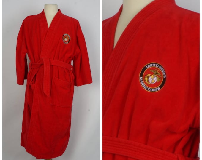 United States Marine Corps Terry Cloth Bathrobe W Belt USMC Military ...