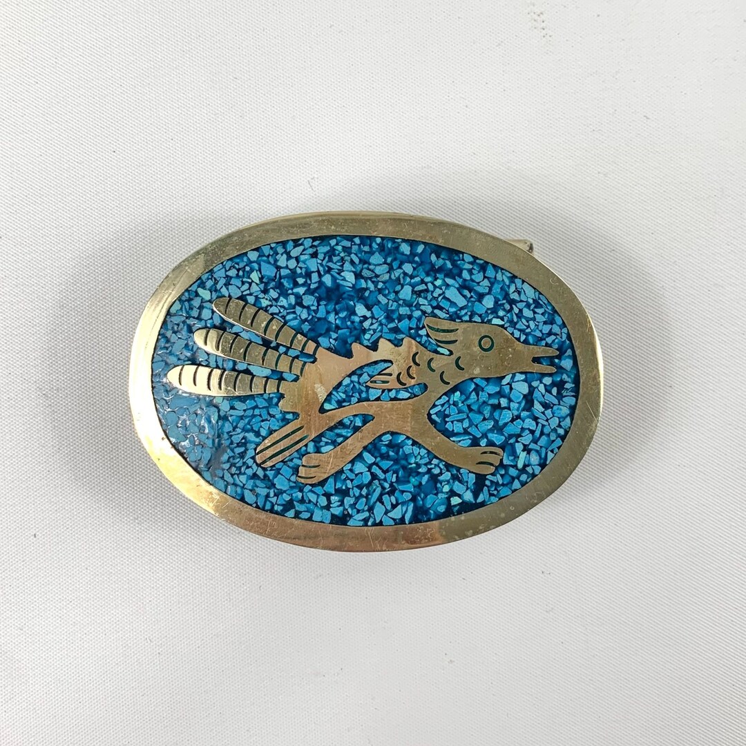 Silver and Turquoise Roadrunner Belt Buckle Mexico Folk Art - Etsy