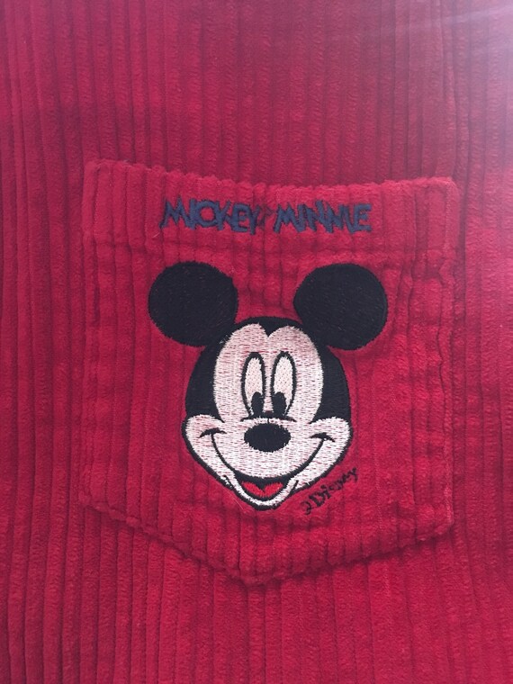 Long Mickey Mouse red corduroy shirt jacket 80s 90s v… - Gem