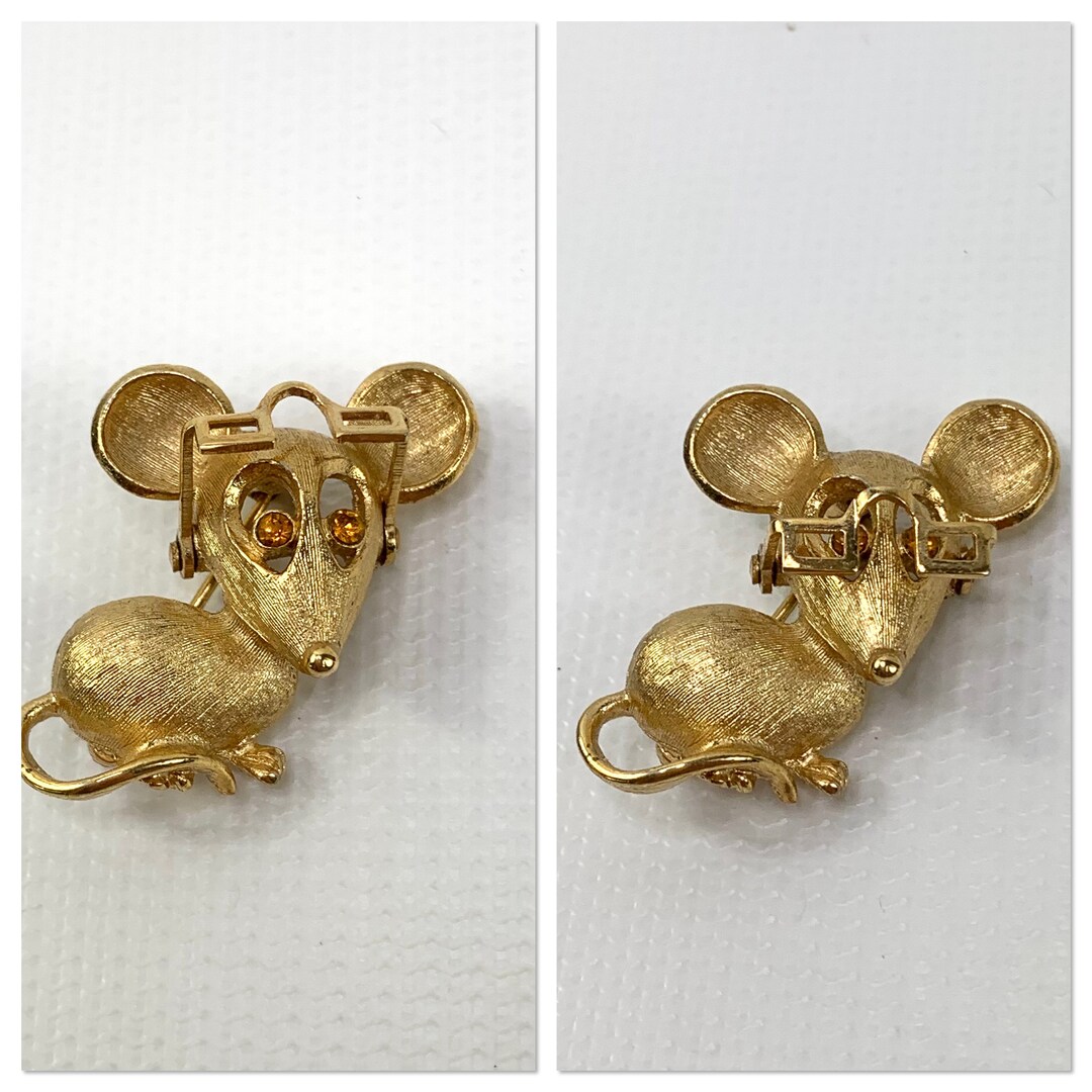Mouse With Eyeglasses Articulated Brooch Vintage Avon Figural Etsy